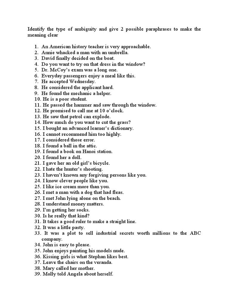 Ambiguity Exercises - Newest | PDF