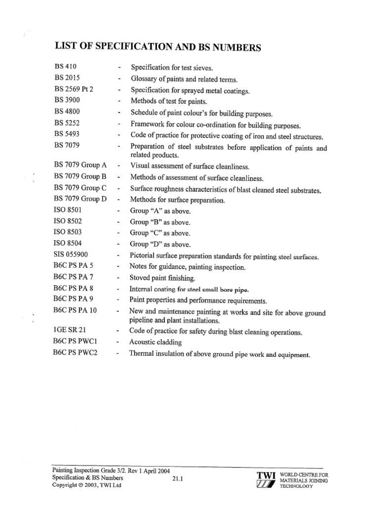 Course Material For BGAS Painting Inspector Certification Program ... Course Material For BGAS Painting Inspector Certification Program ...
