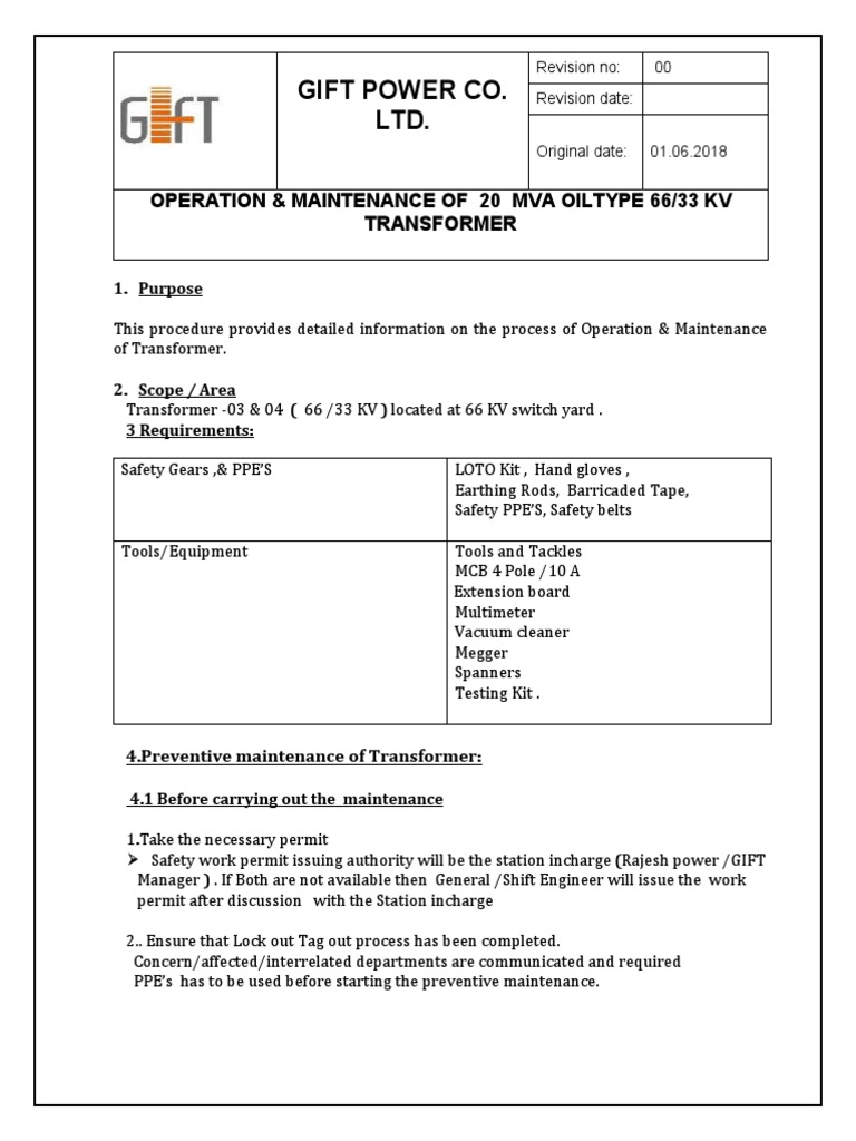 Work - Instruction 66-33KV TRANSFORMER | PDF | Transformer | Personal ...