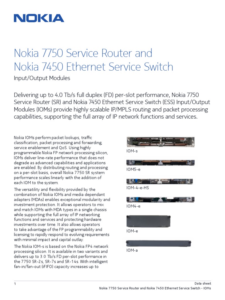 Nokia 7750 SR and 7450 ESS IOM Data Sheet EN | PDF | Computer Network ...