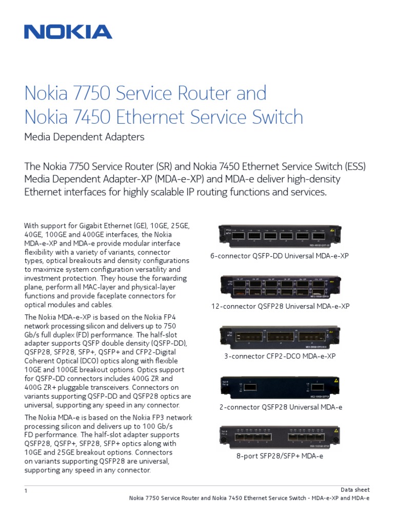 Nokia 7750 SR and 7450 ESS MDA e XP and MDA e Data Sheet EN | PDF ...