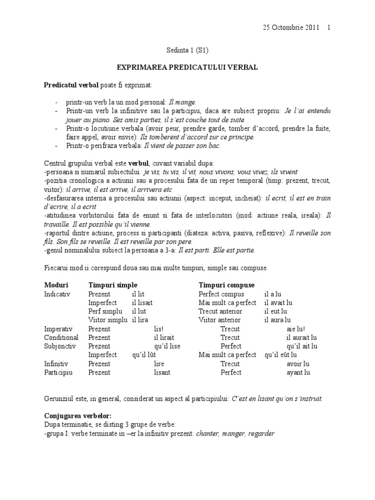 Gramatica franceză: Predicatul verbal și nominal | PDF | Verbe | Mécanique du langage