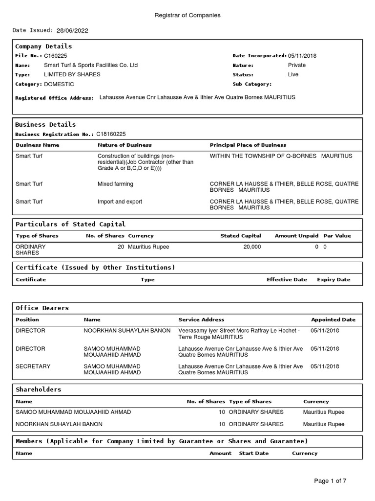 Registrar of Companies 28/06/2022: Company Details | PDF | Balance ...