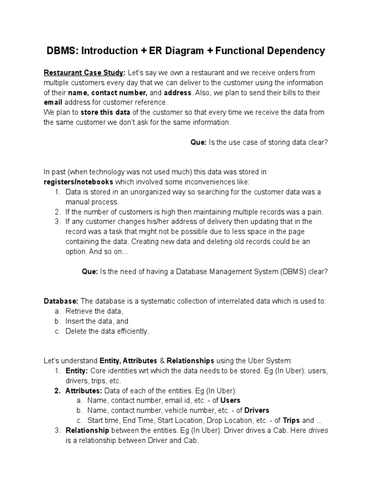 DBMS 1: Introduction + ER Diagram + Functional Dependency | PDF | Databases | Computer Data
