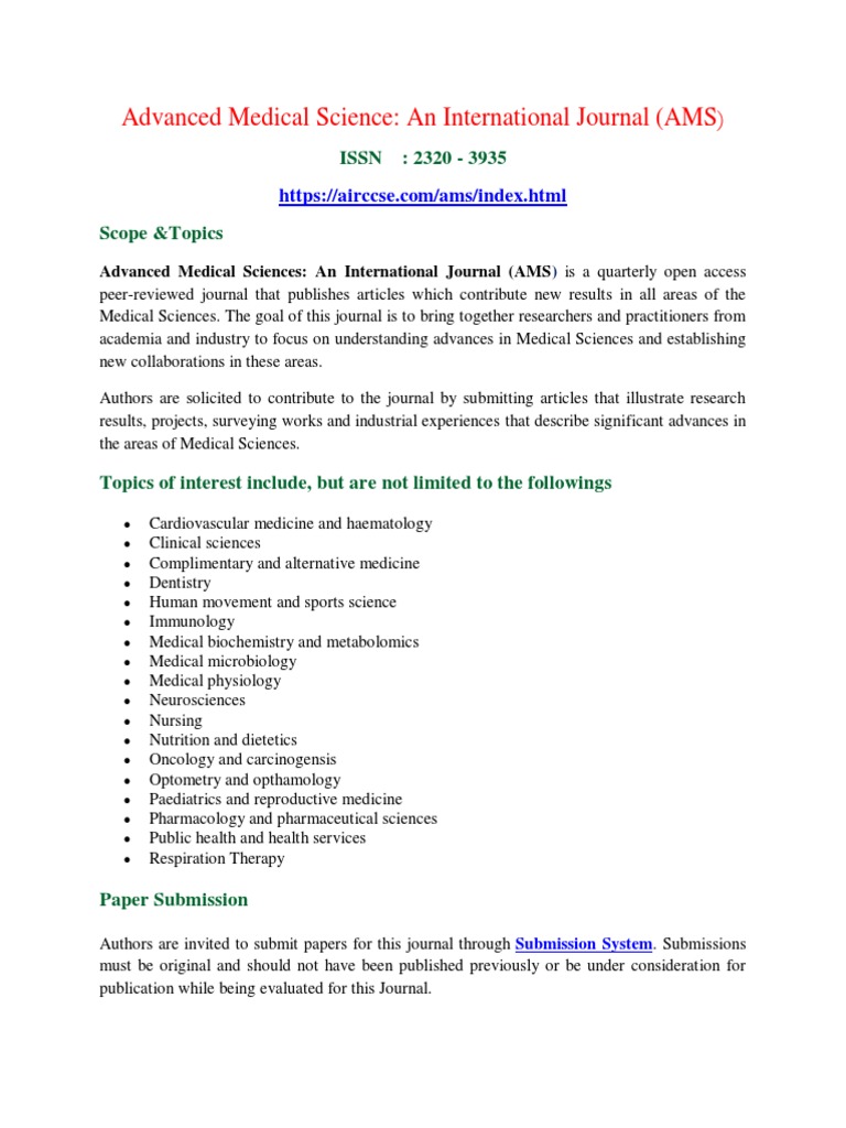 Advanced Medical Science: An International Journal (AMS) | PDF