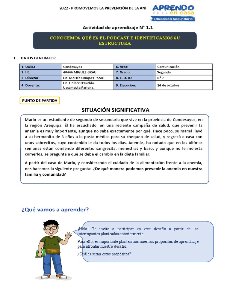 Actividad de Aprendizaje #1.1 - Exp 7 | PDF | Podcast | Evaluación