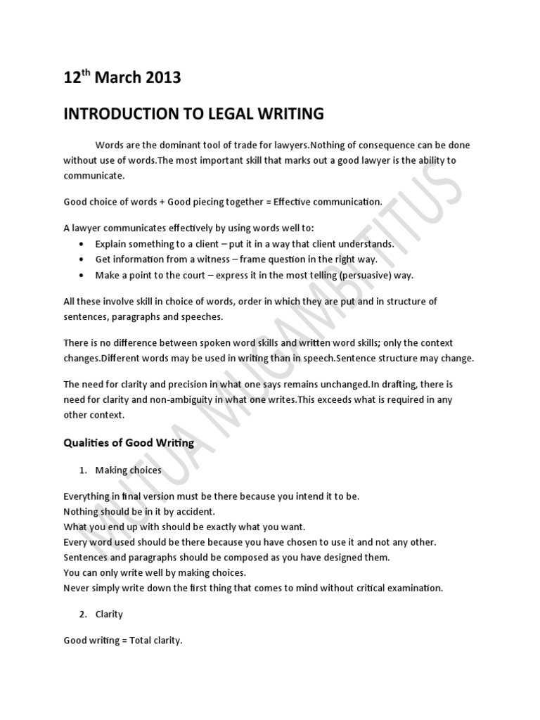 Legal Writing & Drafting Lecture Notes | PDF | Linguistics | Grammar Legal Writing & Drafting Lecture Notes | PDF | Linguistics | Grammar