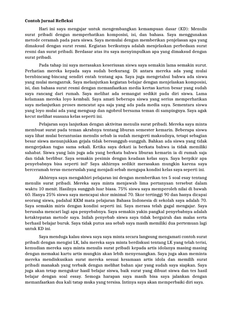 Contoh Jurnal Refleksi Guru | PDF