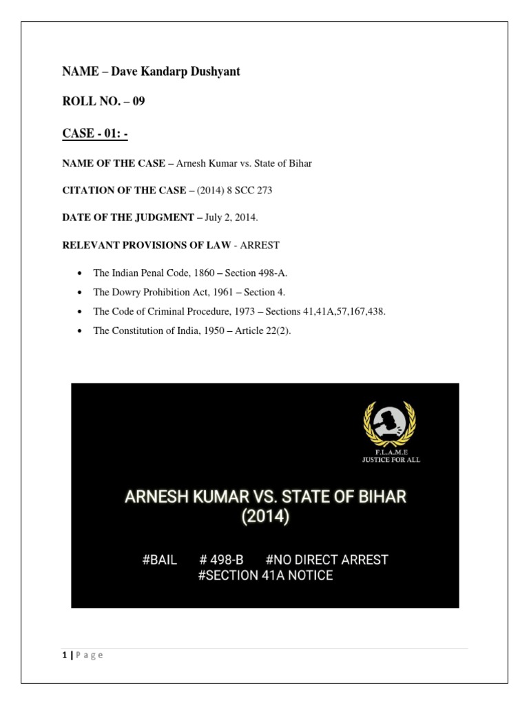 Arnesh Kumar & D.K.Basu Case | PDF | Arrest | Detention (Imprisonment)