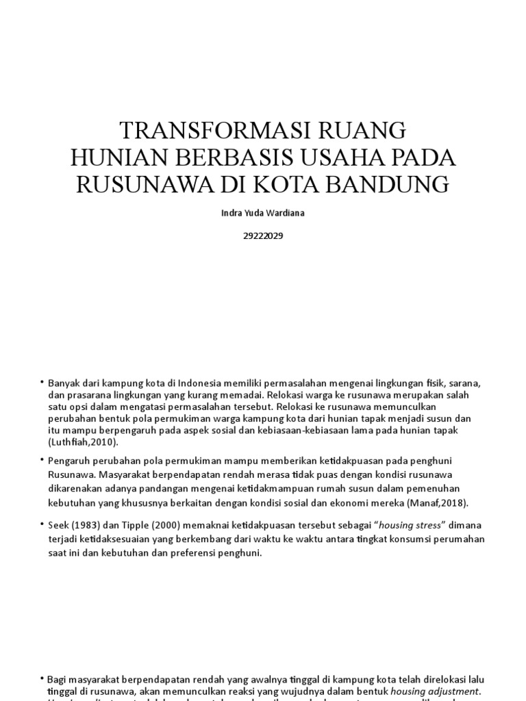 Transformasi Ruang Pada Ruang Hunian Berbasis Usaha Pada Rusunawa | PDF