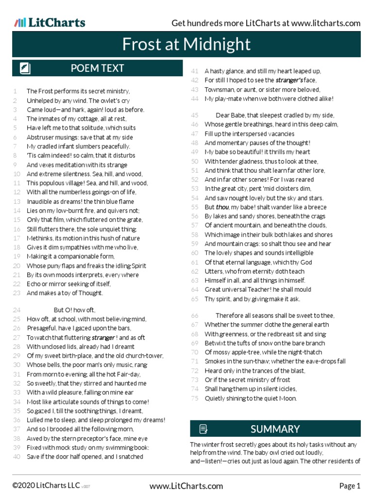 LitCharts Frost at Midnight | PDF | Dream | Thought