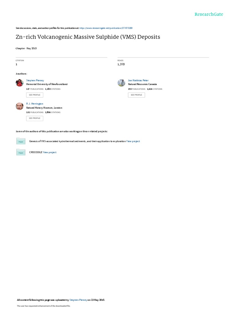 VMS ZN Piercey - 201 | PDF | Geology | Earth Sciences
