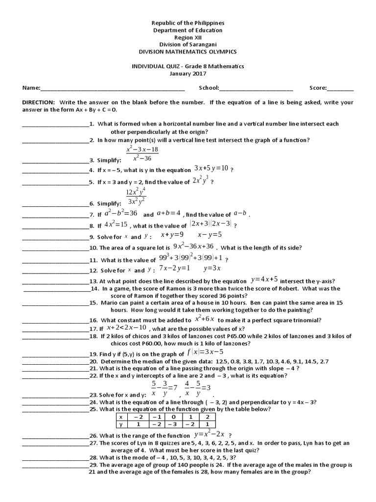 G8 and G9 Math Olympics | PDF | Triangle | Mathematics