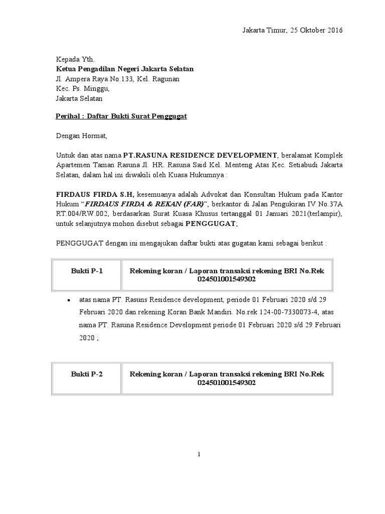 Contoh Daftar Bukti Sidang | PDF