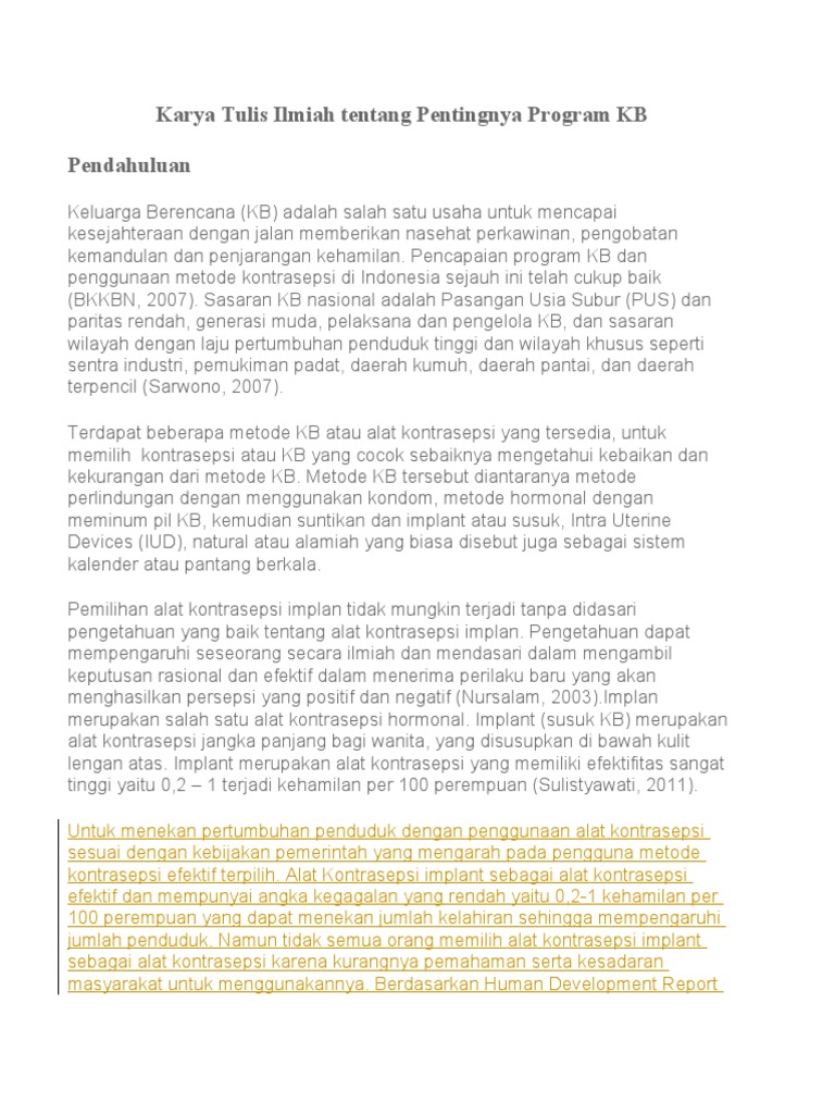 Karya Tulis Ilmiah Tentang Pentingnya Program KB | PDF