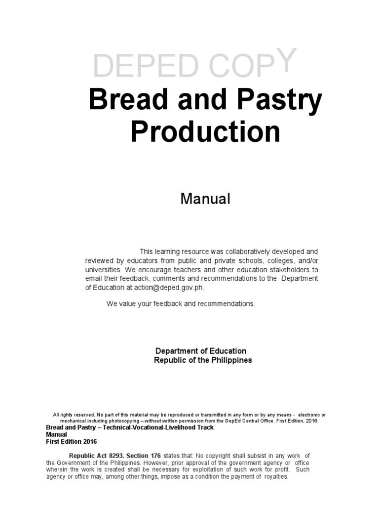 BREAD AND PASTRY PRODUCTION NC II - 1st Edition 2016 | PDF | Copyright | Cakes