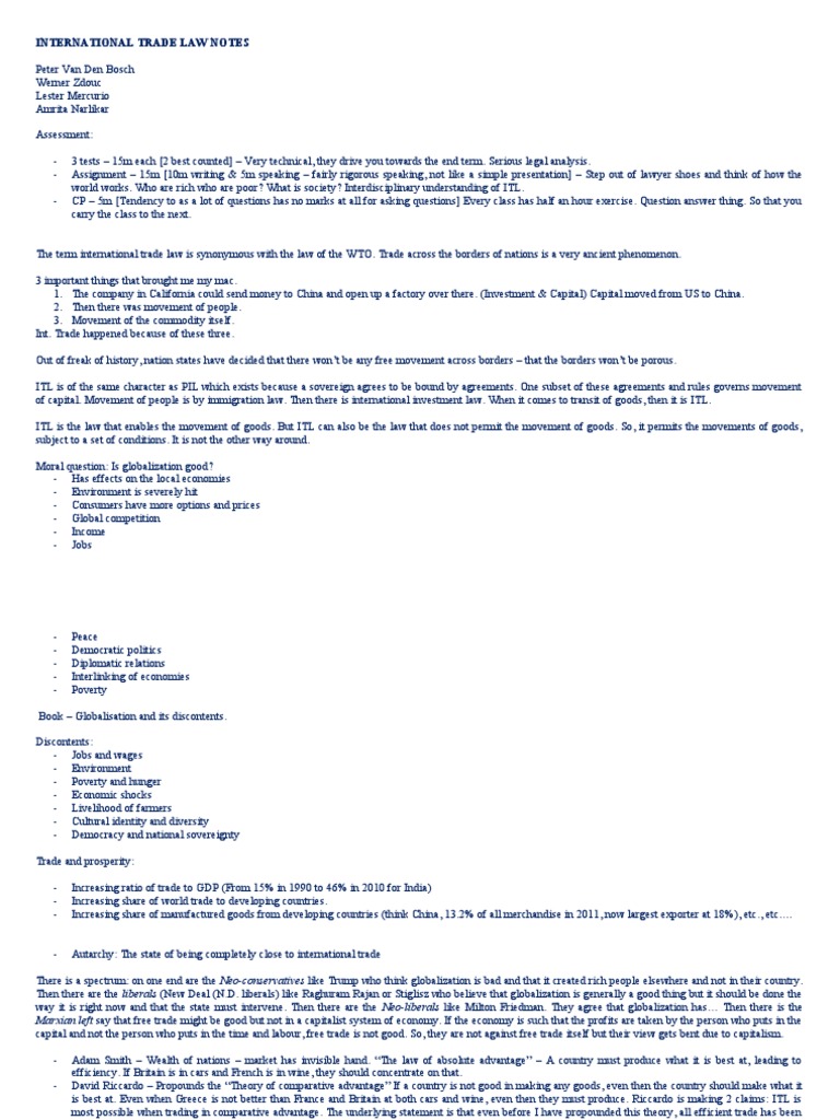 International Trade Law Notes 2 | PDF | World Trade Organization ...