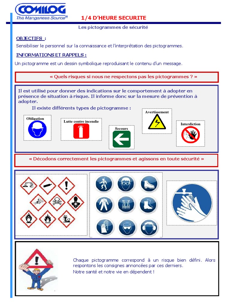 Fiche Quart D'heure Sécurité Pictogramme | PDF