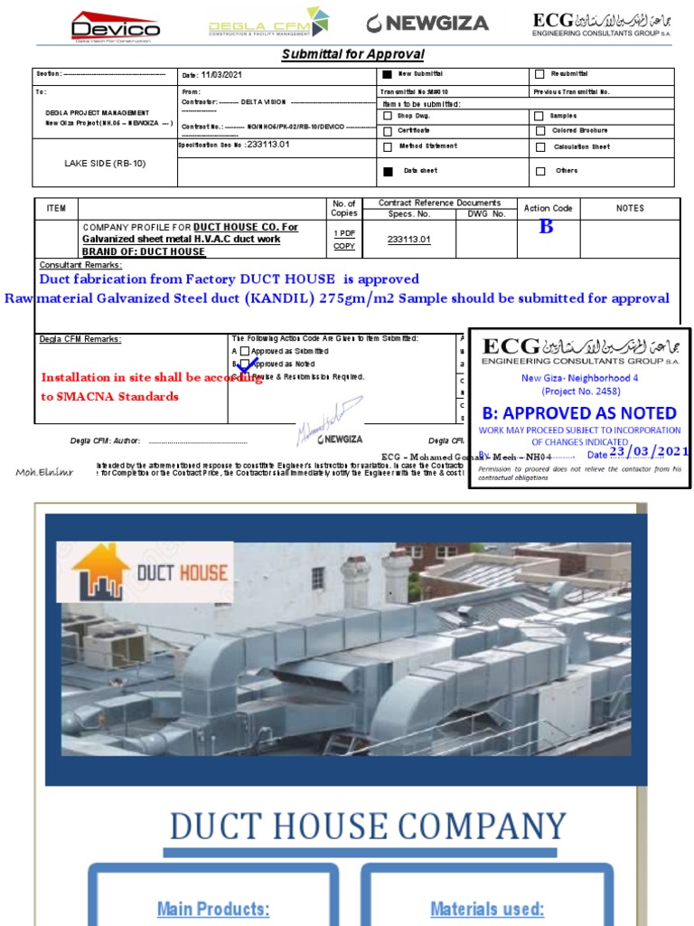 M (#010) COMPANY PROFILE FOR DUCT HOUSE CO. For Galvanized Sheet Metal ...