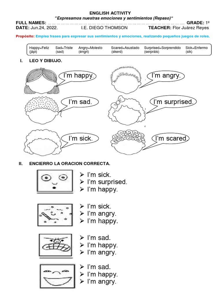 Expresamos Nuestras Emociones y Sentimientos (Repaso) | PDF