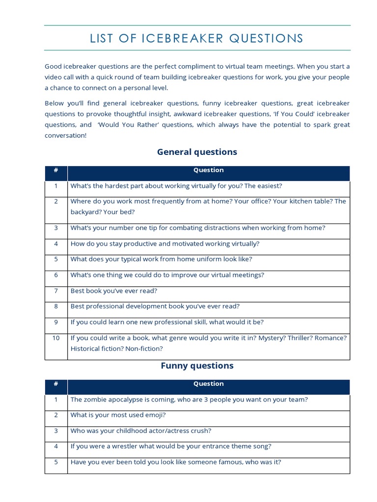 Icebreacker Questions | PDF
