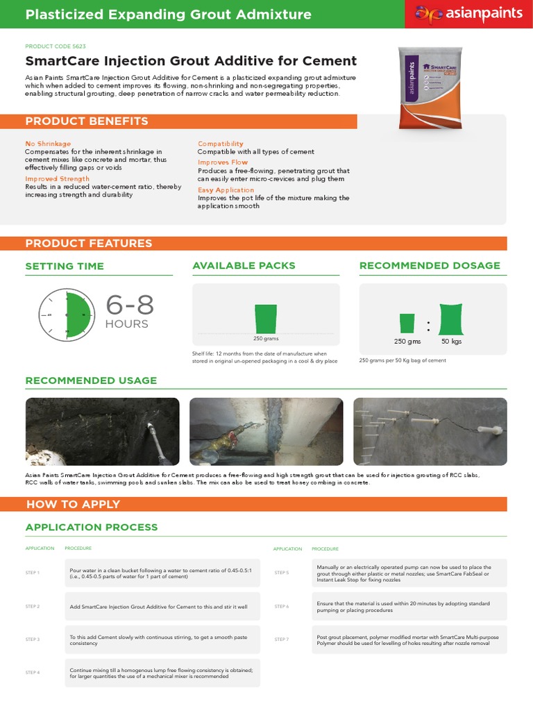 Asian Paints Smartcare Injection Grout Additive | PDF | Concrete | Cement