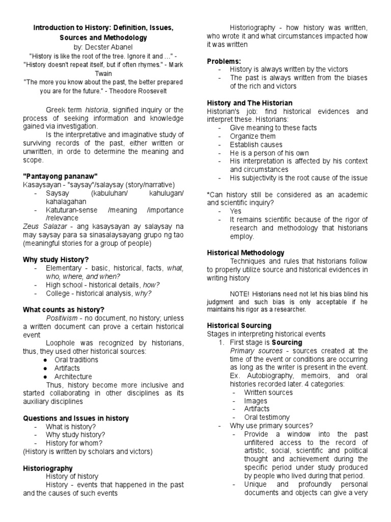 Introduction To History - Definition, Issues, Sources and Methodology | PDF | Primary Sources ...
