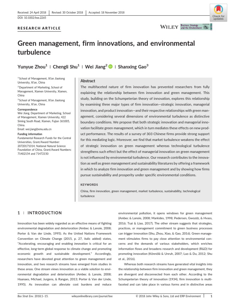 Green Management, Firm Innovations, and Environmental Turbulence | PDF