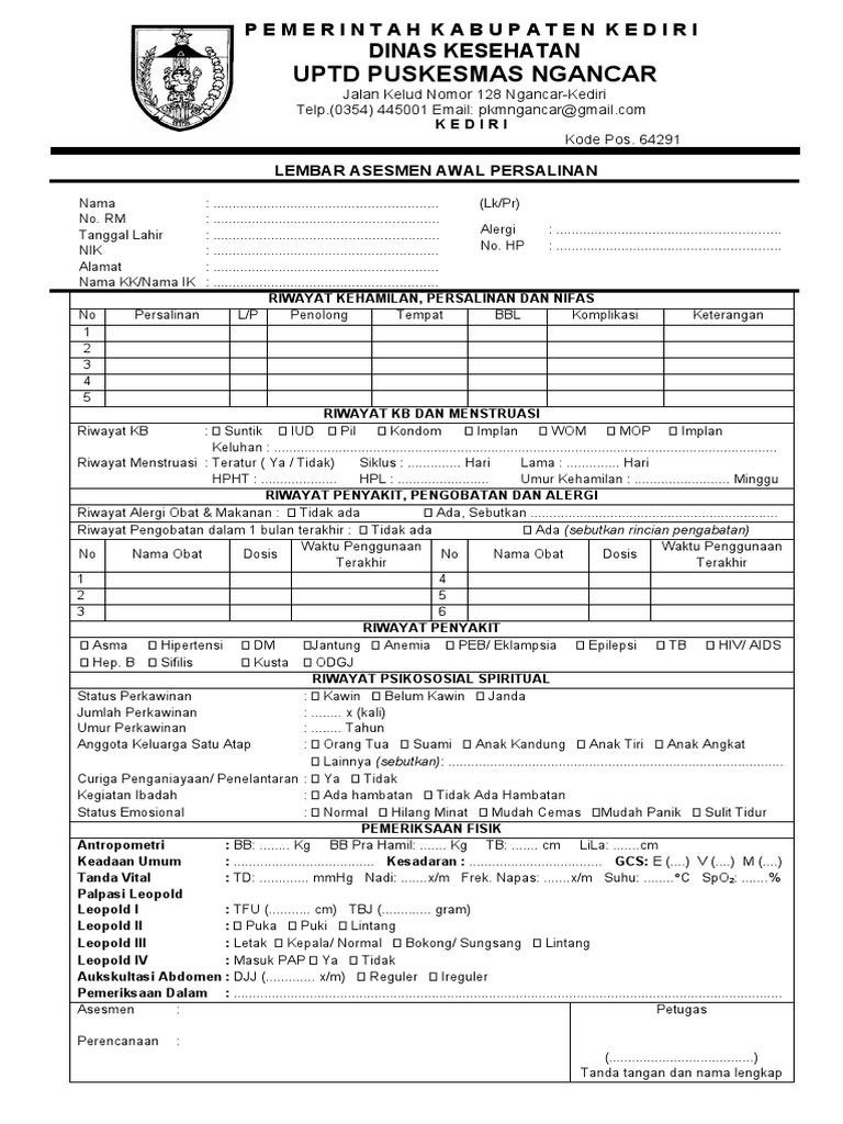 Lembar Asesmen Awal Persalinan | PDF