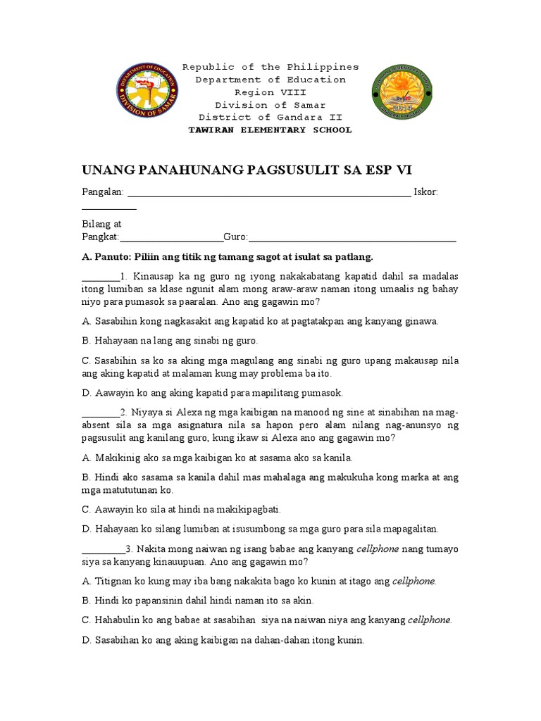 Esp 6 Unang Markahan | PDF