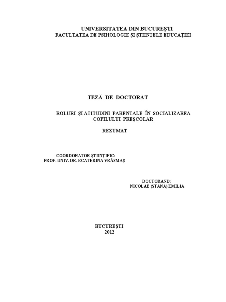 Rezumat Teza Doctorat Stana Emilia | PDF