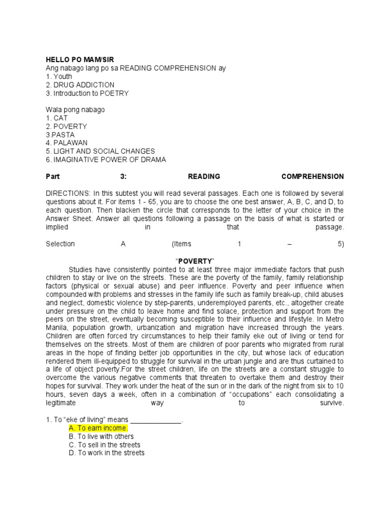 Final Reading Comprehension | PDF | Homer | Odyssey