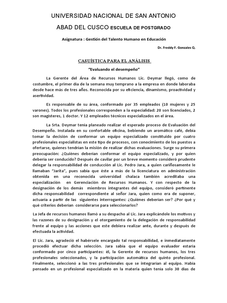 Casuística I | PDF | Gestión de recursos humanos | Evaluación