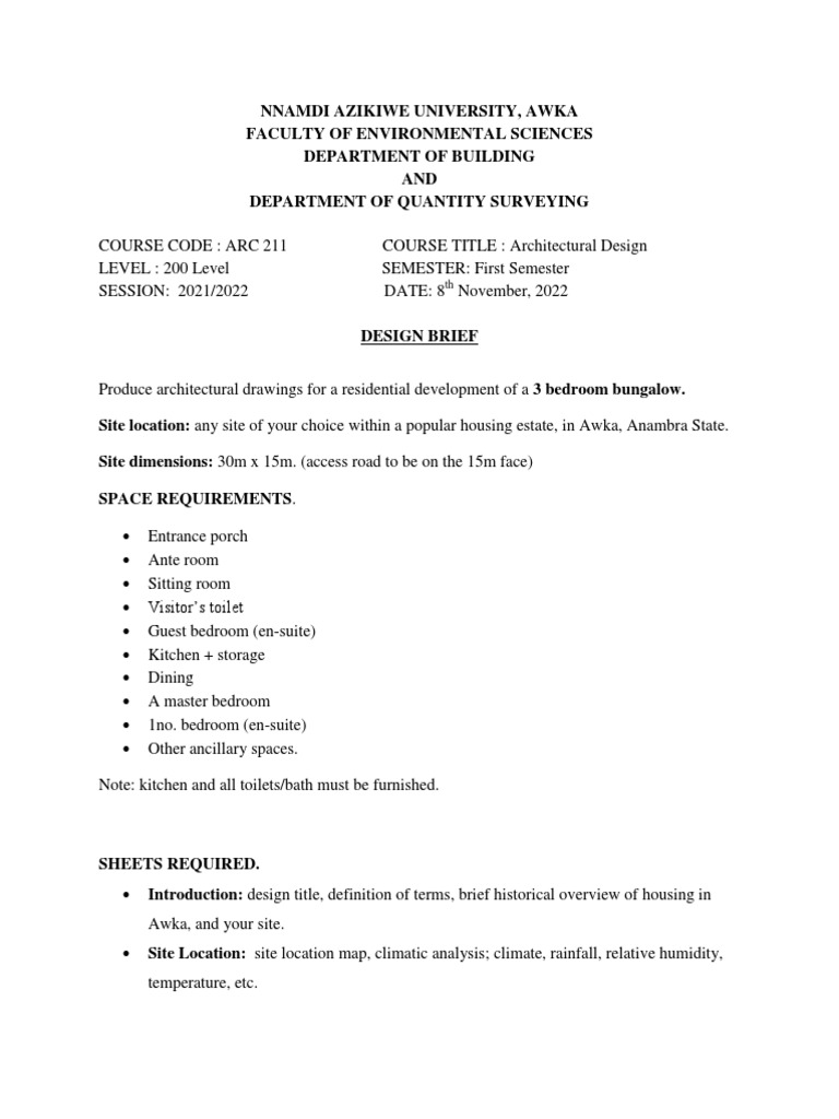 1st Semester Architectural Design Brief | PDF | Earth Sciences