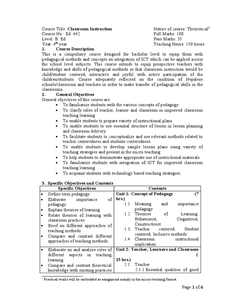 Classroom Instruction for B.Ed. Students | PDF | Teaching Method | Pedagogy