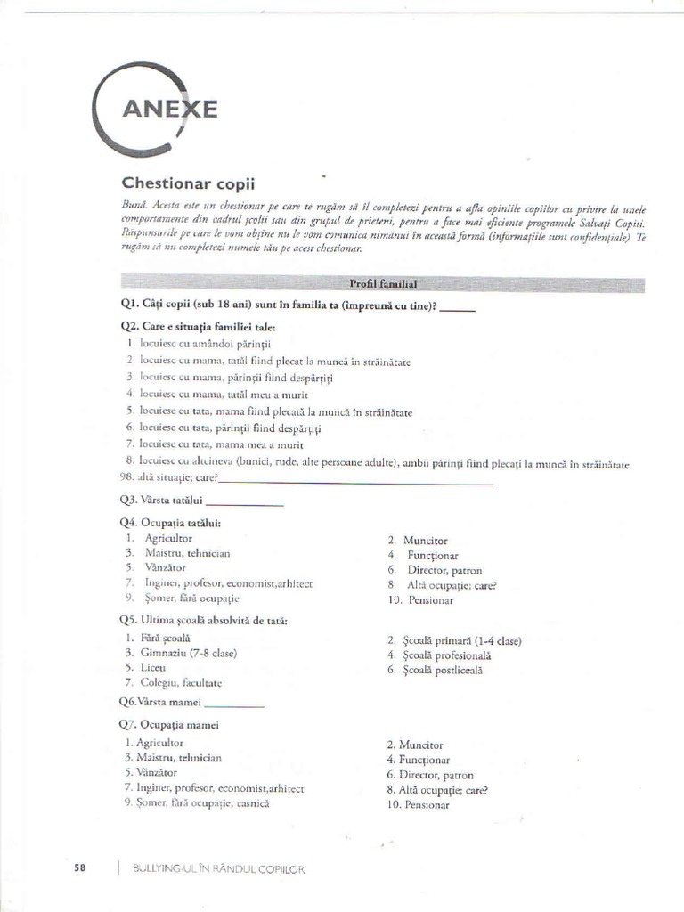 Chestionar Elevi Bullying | PDF