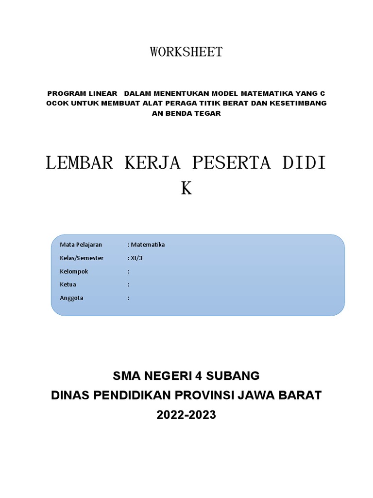 Worksheet MTK Program Linear | PDF
