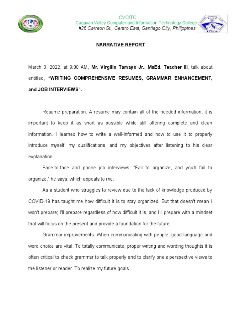 Summaries of Career Development Seminars at Cagayan Valley Computer and ...