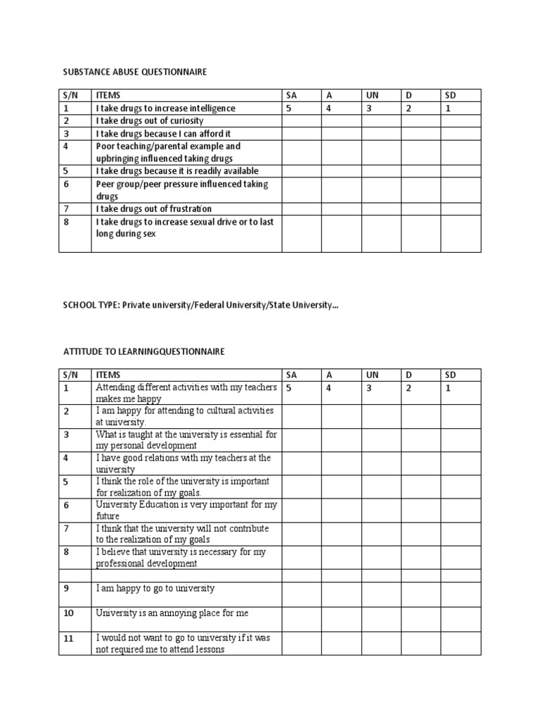 Substance Abuse Questionnaire | PDF