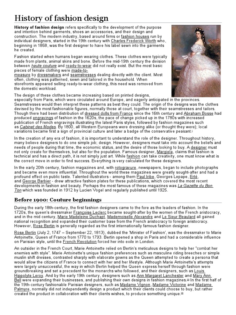 History of Fashion Design | PDF | Fashion | Human Appearance