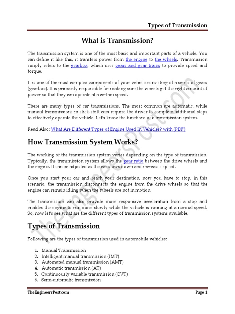Types of Transmission | PDF | Manual Transmission | Automatic Transmission