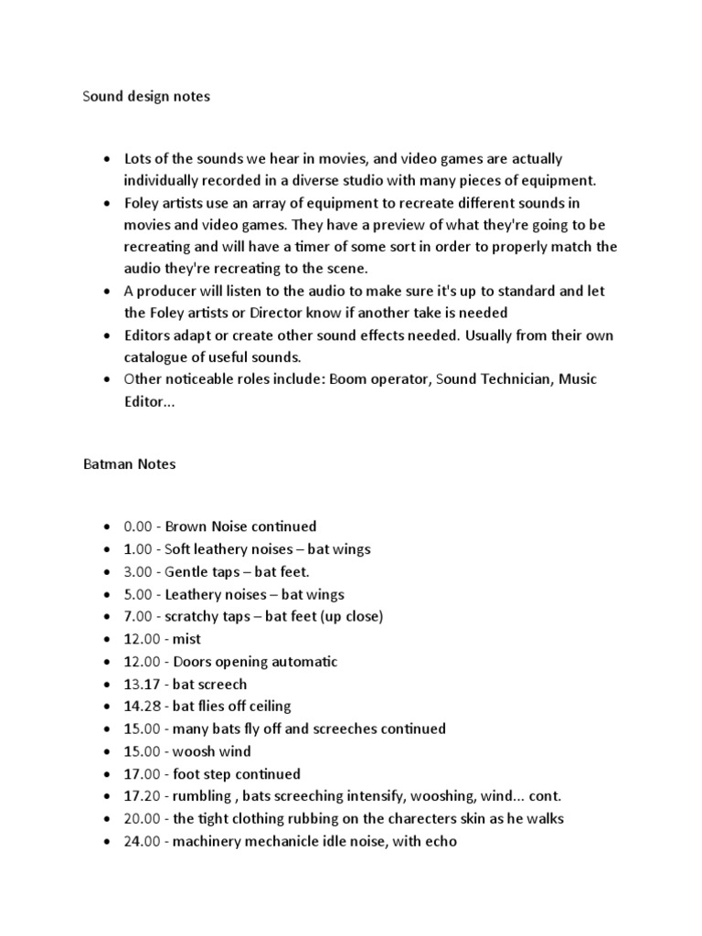 Batman Sound Design Notes | PDF