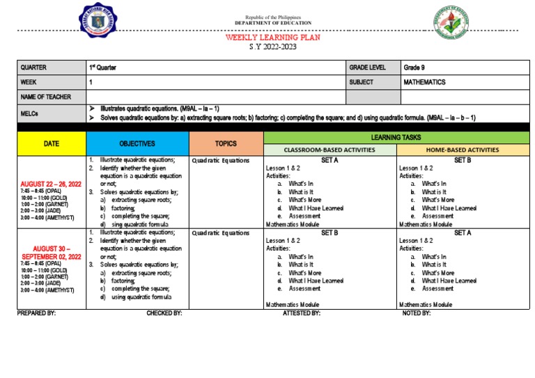 WHLP - WK1 | PDF | Quadratic Equation | Mathematical Concepts