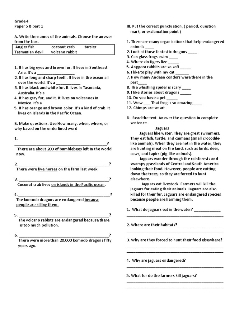 Paper Unit 5 B Part 1 | PDF | Jaguar | Organisms