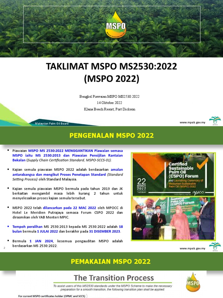 Bengkel Piawaian MSPO MS2530 (2022) - 11102022 | PDF