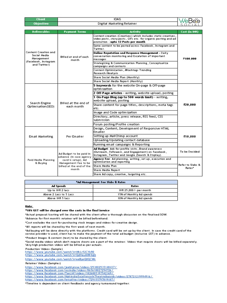 WeBeeSocial - Commercial Proposal - IOAG | PDF | Websites | Search ...