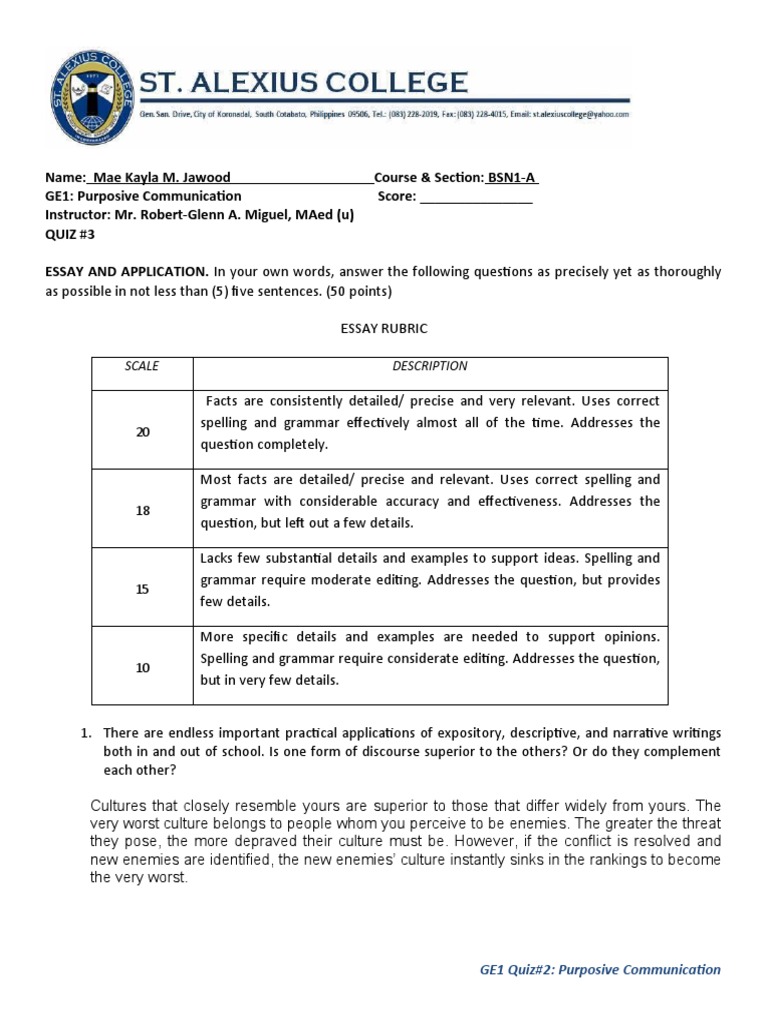 Quiz 3 Answer Pdf Logos Rhetoric