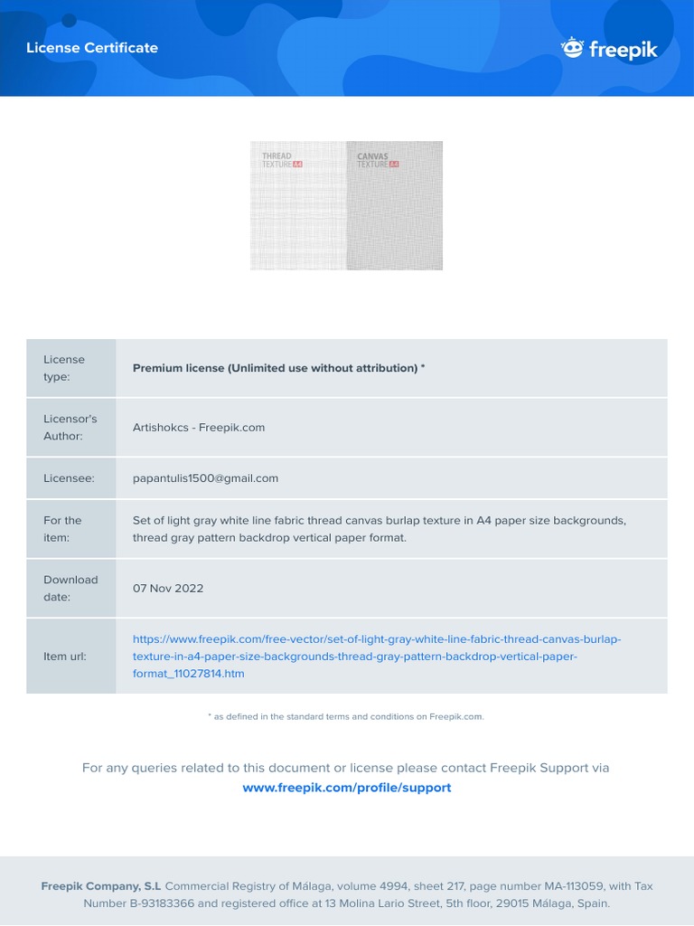 License Certificate: Premium License (Unlimited Use Without Attribution ...