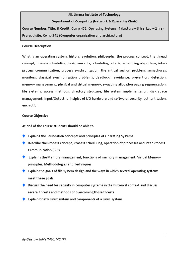 Syllabus Operating System Outline ITec2022-CSoc 2042 | PDF | Operating System | Process (Computing)