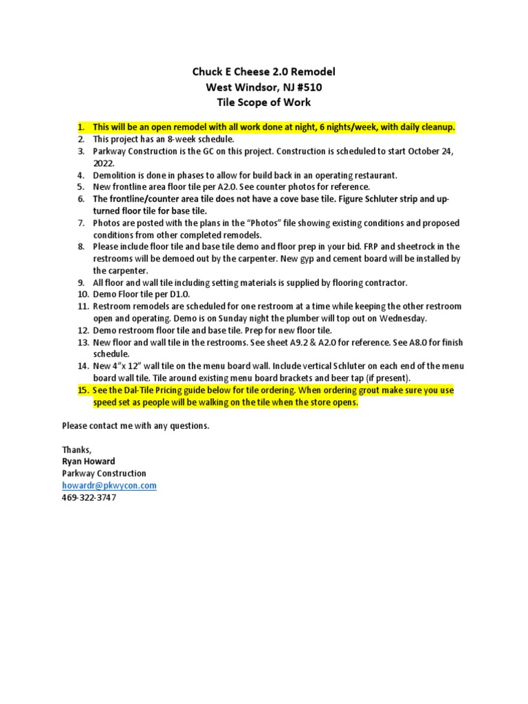 Tile Scope Letter Chuck E Cheese | PDF | Building Engineering ...